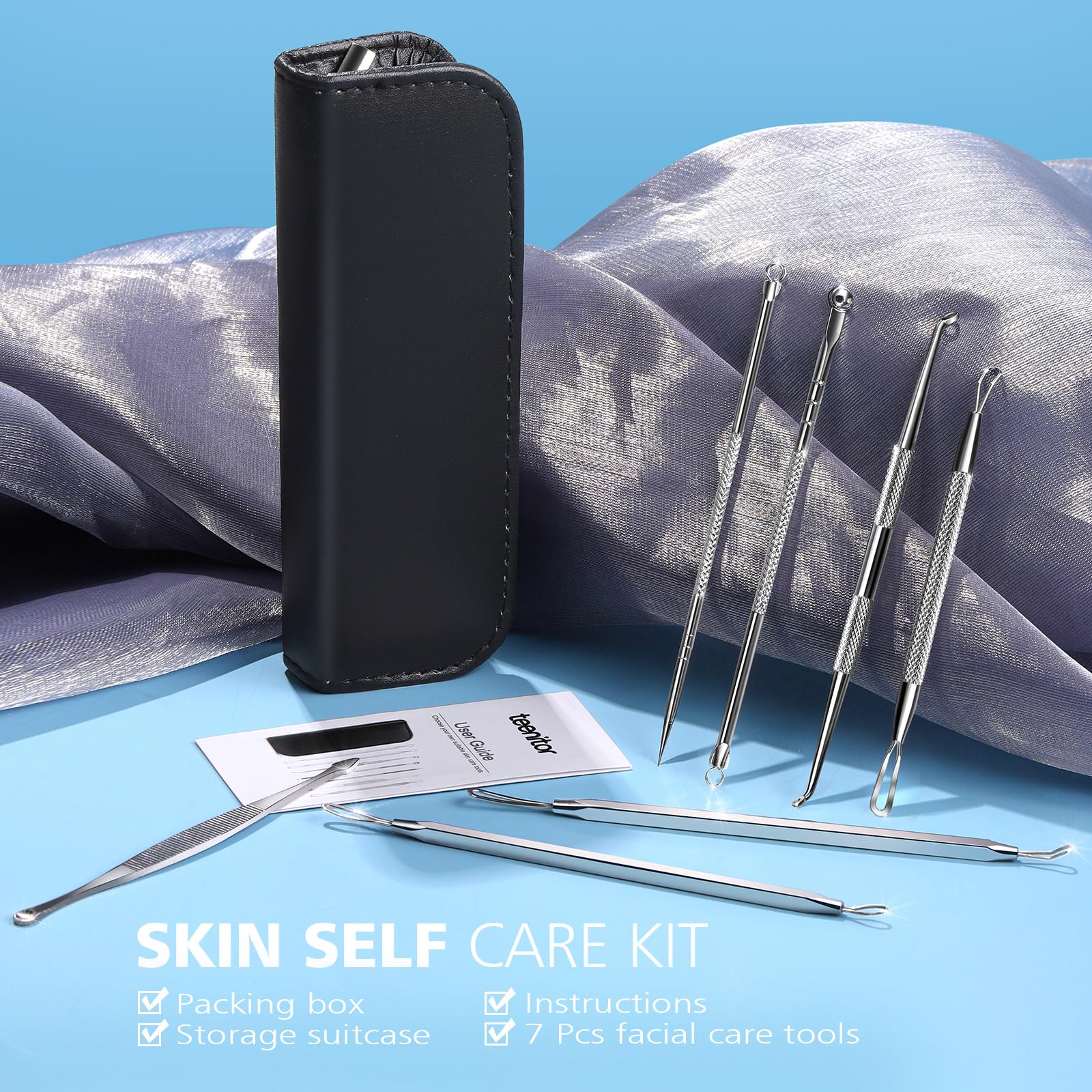 Teenitor 7 in 1 Pimple Popper Tool Kit Blackhead Remover Tools Blackhead Extractor, Pimple Extractor Pimple Popper Tool Zit Popper Tool Acne Tools Comedone Extractor Black Head Remover for Face
