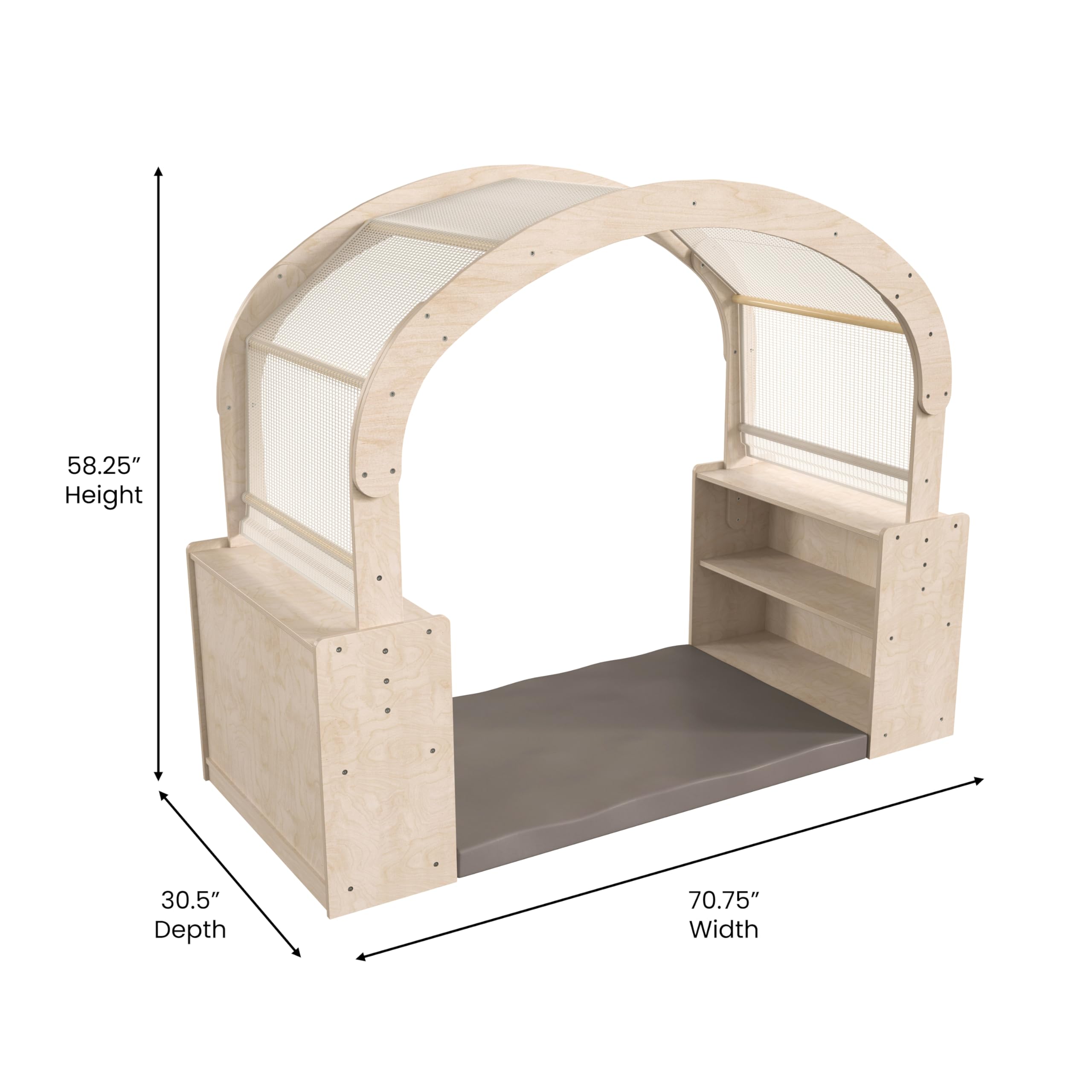 Classroom Essentials Commercial Grade Wooden Quiet Corner Reading Nook with Two Storage Shelf Units and Canopy-Green Guard Certified Wood