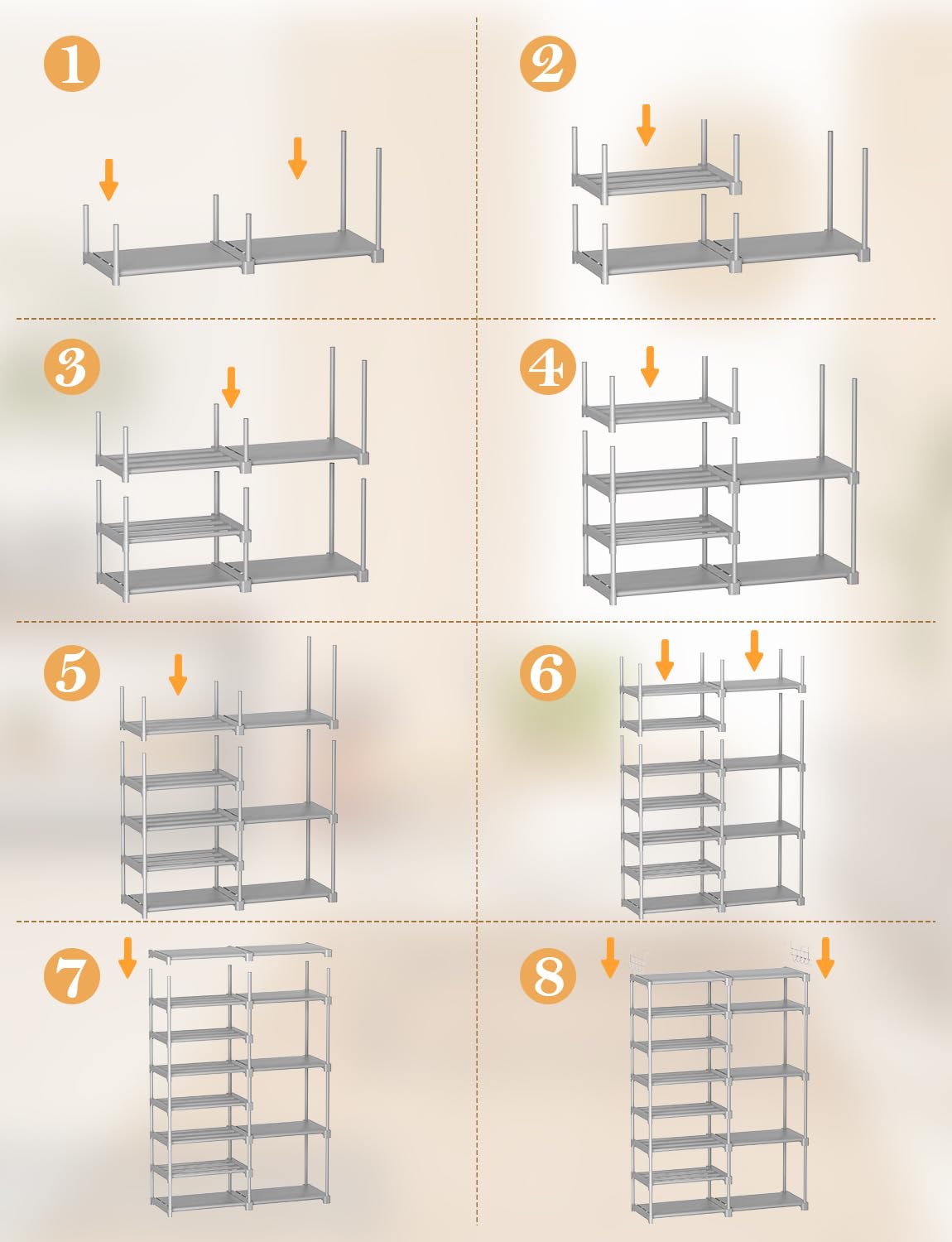 TIMEBAL Grey 8-Tier Shoe Rack Storage Organizer, 25-28 Pairs Shoes Shelf Organizer, Removable & Dust Large Stackable Shoe Rack for Boot & Shoe Storage