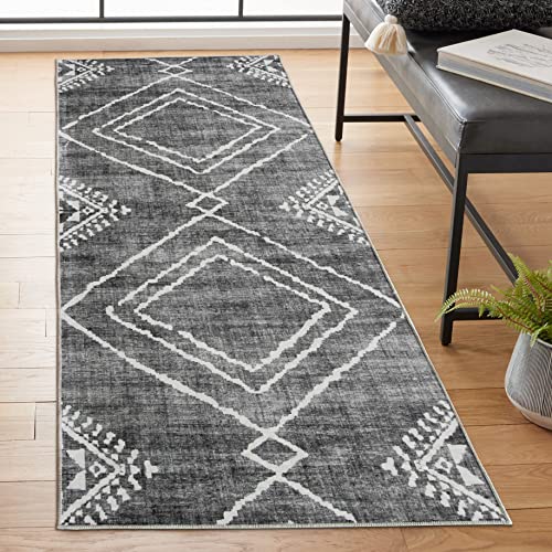 ReaLife Machine Washable Rug - Stain Resistant, Non-Shed - Eco-Friendly, Non-Slip, Family & Pet Friendly - Made from Premium Recycled Fibers - Moroccan Diamond - Gray, 2'6" x 6'