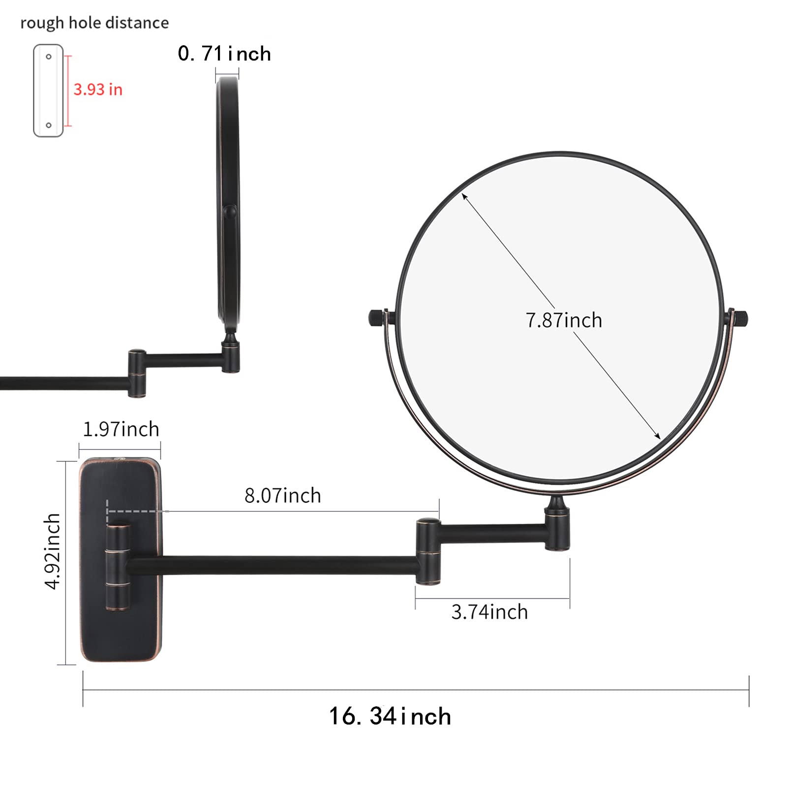 Nicesail Orb 1X/10X Magnifying Makeup Mirrors for Wall Mounted Makeup Mirror 8 Inch, Double-Sided 10x Magnifying Mirror Wall Mount, Oil Rubbed Bronze (8 Inch, 10X)