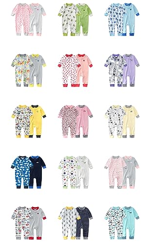 Teach Leanbh Baby 2-Pack Footless Pajamas Cotton Long Sleeve Printing 2 Way Zipper Romper Jumpsuit Sleep and Play 3-24 Months (12-18 Months, Navy dinosaur)