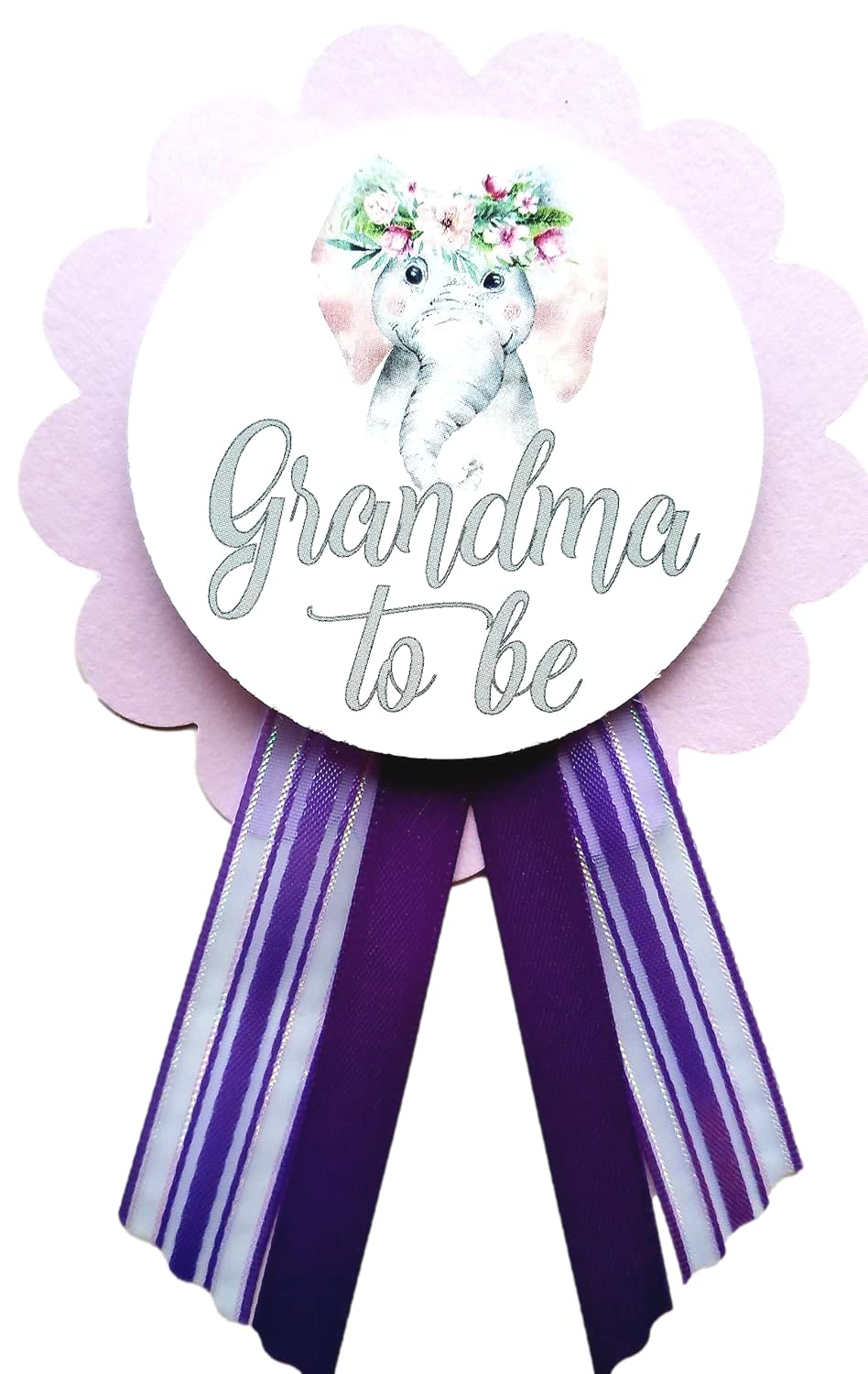 Grandma to Be Baby Shower Pin for nona to wear, Elephant Purple, It's a Girl Baby Sprinkle
