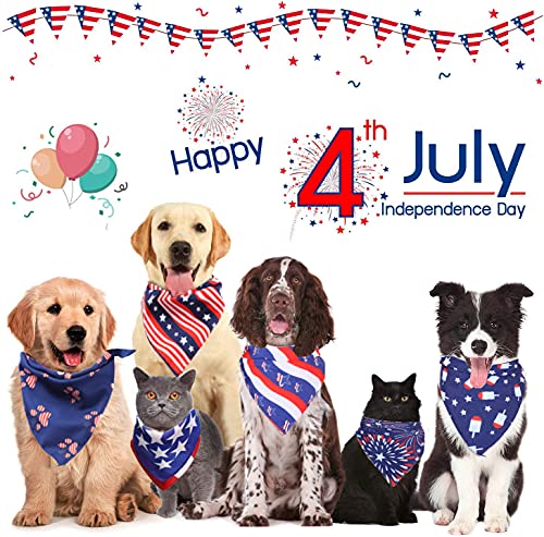 Yunison 5 Packs 4th of July Dog Bandanas Reversible Scarfts American Flag Independence Day Fireworks Pet Scarfs, Cat Bandanas for Small Medium Large Pets