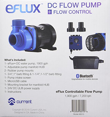 Current USA eFlux DC Flow Pump with Flow Control 1900 GPH | Ultra Quiet, Submerisble or External Installation | Safe for Saltwater & Freshwater Systems, Model Number: 6010