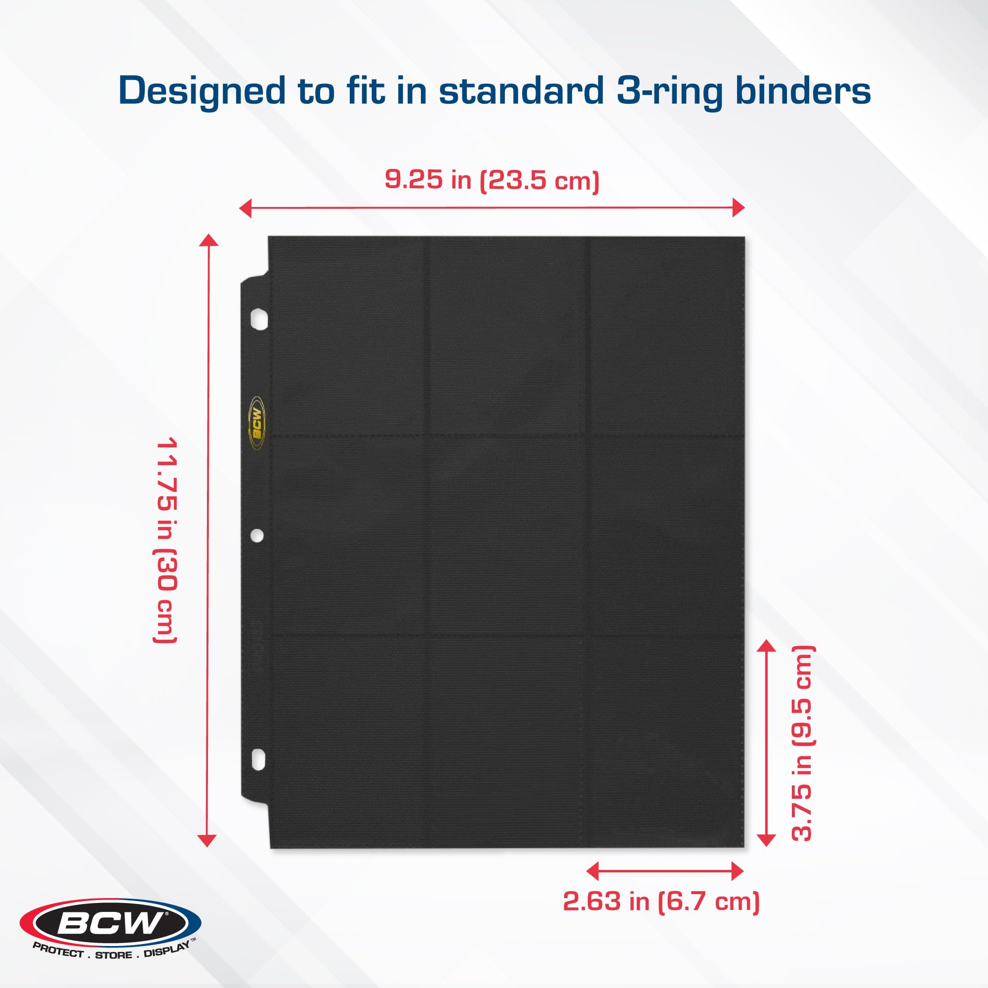 BCW Double-Sided 9-Pocket Pages Holder - 10 Black Pages | Trading Card Binder Sheets | Secure Side Loading | Ideal Card Storage and Display Solution