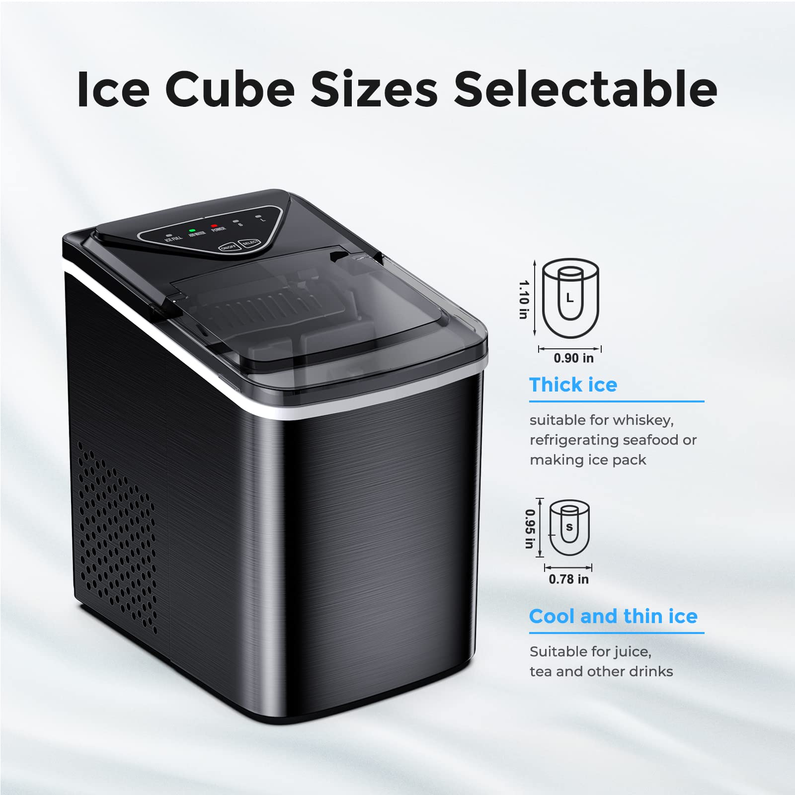 Ice Makers Countertop, Self-Cleaning Function, Portable Electric Ice Cube Maker Machine, 9 Ice Cubes Ready in 6 Mins, 26lbs 24Hrs with Ice Scoop and Basket for Home Kitchen Office, Stainless Steel