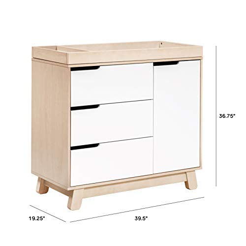 Babyletto Hudson 3-Drawer Changer Dresser with Removable Changing Tray in Washed Natural and White, Greenguard Gold Certified