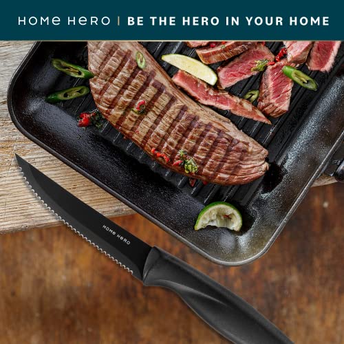 Home Hero Kitchen_Knife with Ultra-Sharp High Carbon Stainless Steel Blade for Kitchen with Ergonomic Handle Black, 8 Piece Set