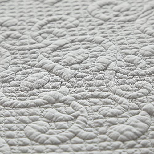 Brandream 4-Piece Grey Quilt Set Cotton Queen Size Luxury Scalloped Bedding Matelasse Coverlet Quilted Comforter Set