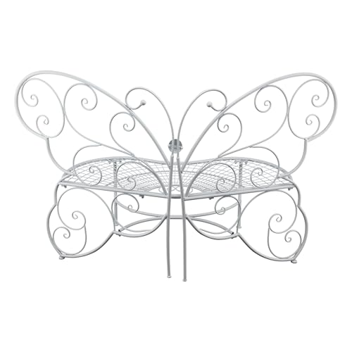 Alpine Corporation 62"L Indoor/Outdoor 2 Person Metal Butterfly Shaped Garden Bench, White
