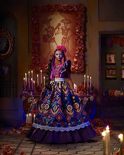 Barbie Signature Doll, 2022 Dia De Muertos Collectible, Traditional Ruffled Dress with Flower Crown & Calavera Face Paint