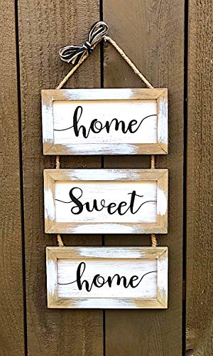 Home Sign For Wall Front Door Indoor Outdoor Country Rustic Primitive Decor Art 20" x 9" (Home Sweet Home)