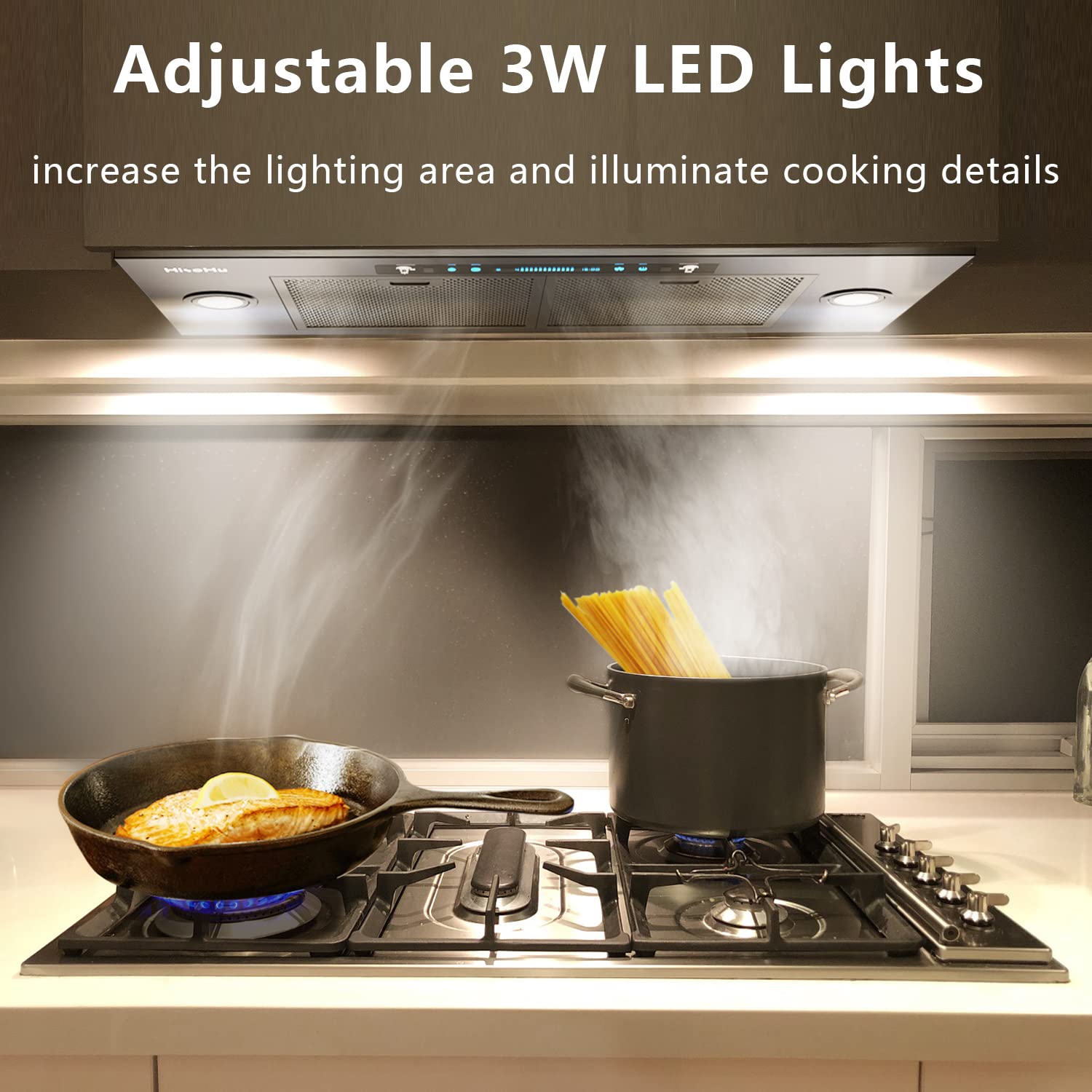 36 inch Built-in/Insert Range Hood 900 CFM, HisoHu Ducted/Ductless Stainless Steel Kitchen Vent Hood with 4 Speed Gesture Sensing&Touch Control Panel, 3 Pcs Aluminum Filters