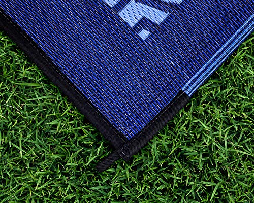 Camco 42876 6 x 9 Foot Reversible Blue Lattice Design Breathable Washable Portable Outdoor UV Coated Patio Mat Pad for Picnics, Camping, RV, Tiny Home