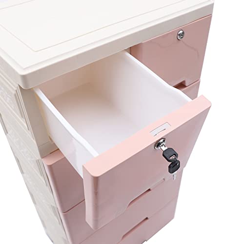Hteedy 6 Drawers Bedroom Storage Cabinet Plastic Closet Drawer Storage for Bedroom Furniture Organizer Tower Cabinet,19.7" W x 13.8" D x 40" H (Pink)