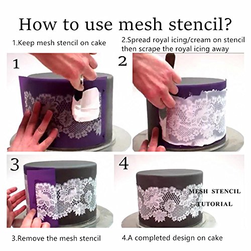 AK ART KITCHENWARE Barley Design Mesh Stencils for Cakes Royal Icing Lace Mat Fondant Molds Cake Tools Cake Stencil Painting Stencils Bakeware Pastry Tools Cake Shop Tools Bakery MST-27