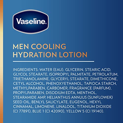 Vaseline Men Cooling Hydration 3-in-1 Face, Hands & Body Lotion for Men for Dry Skin with Menthol & Ultra-Hydrating Lipids 20.3 oz, Pack of 4