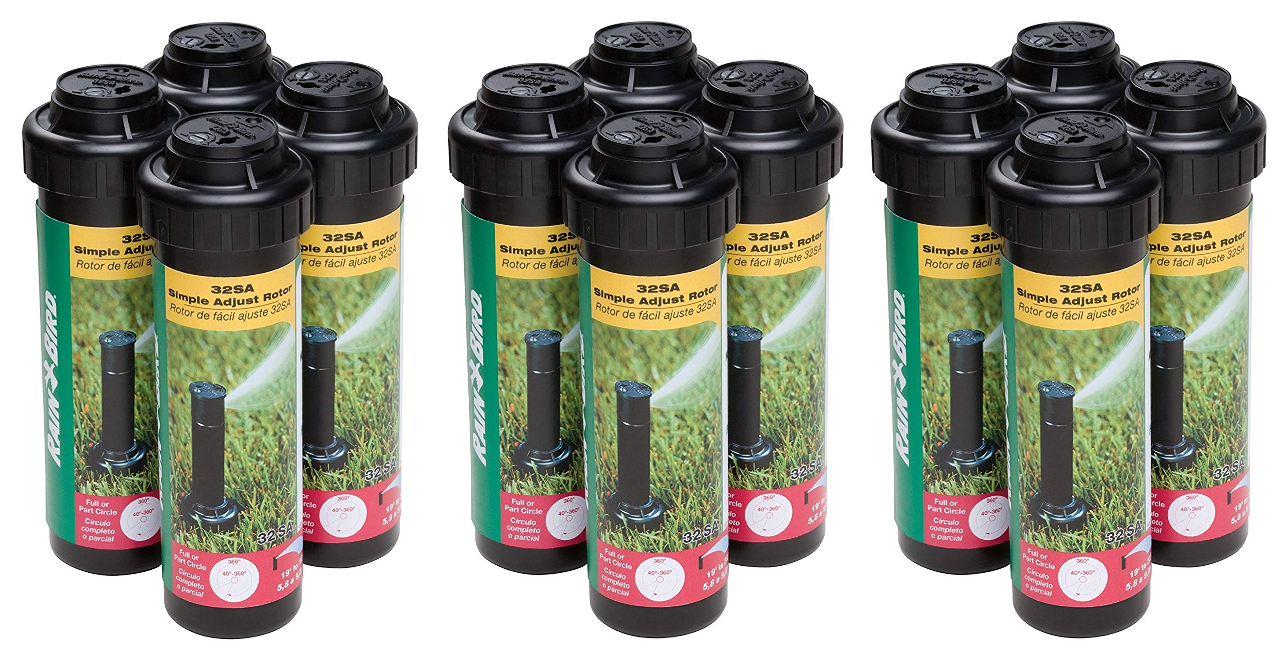 Rain Bird 32SA/4PKS Simple Adjust 32SA Gear Drive Rotor, Adjustable 40° - 360° Pattern, 19' - 32' Spray Distance, (3 X Pack of 4)