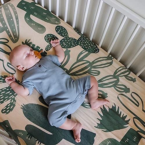 Chippi & Co Cute Arizona Cactus Fitted Bamboo Cotton Crib Sheet for Baby Standard Size Mattress, boy and Girl Unisex Nursery Bedding 52x28x9''