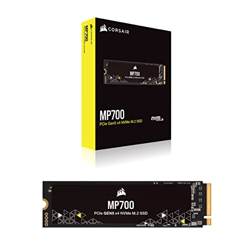 Corsair MP700 1TB PCIe Gen5 x4 NVMe 2.0 M.2 SSD – High-Density TLC NAND – Aluminum Heatsink – M.2 2280 – DirectStorage Compatible – Up to 10,000MB/sec – PCIe Gen4 & Gen3 Backwards Compatible – Black