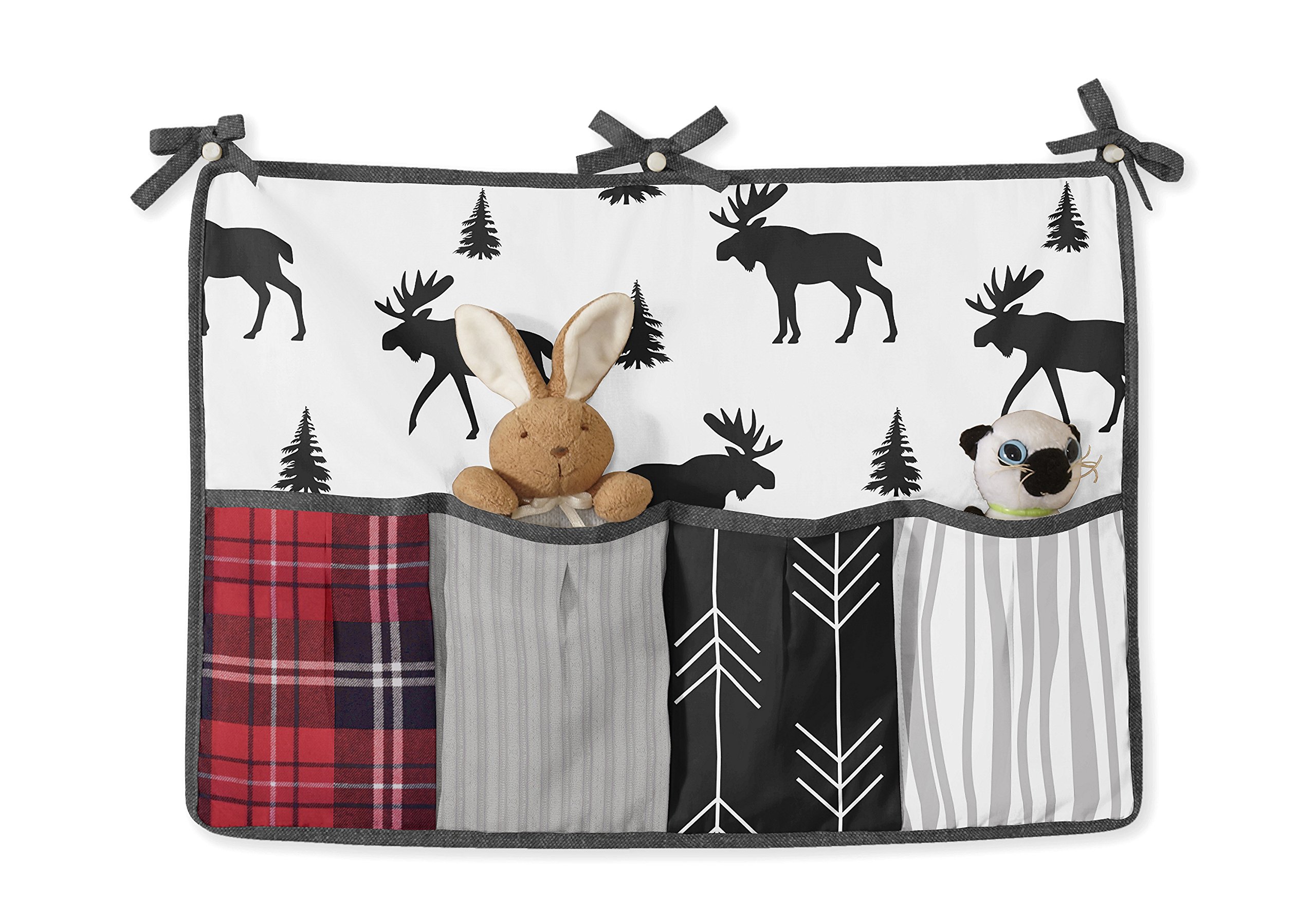 Sweet Jojo Designs Grey, Black and Red Woodland Plaid and Arrow Rustic Patch Baby Boy Crib Bedding Set Without Bumper - 11 Pieces - Flannel Moose Gray