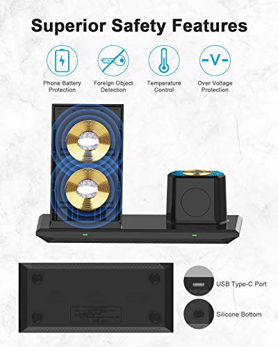 Wireless Charger - NANAMI 3 in 1 Fast Wireless Charging Station for Apple Watch Series 5/4/3/2/1,AirPods Pro, iPhone 15/14/13/12/11/XS/XR/X,Galaxy S24/S23/S22/S21/S20/S10/S9/Note 20(with 18W Adapter)