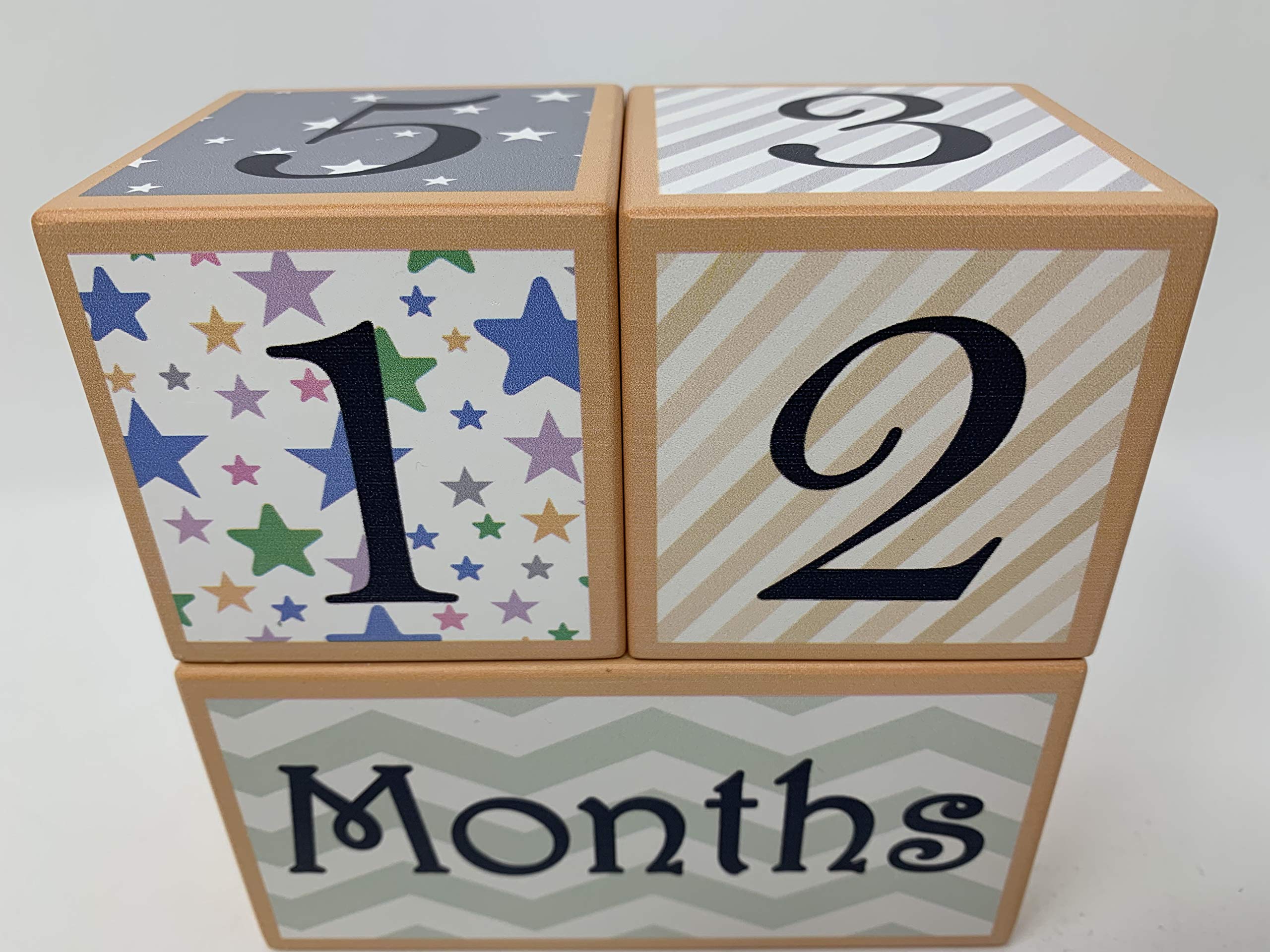 Wood Baby Milestone Age Photo Blocks Set Track Weeks, Months and Years Perfect Baby Shower Present