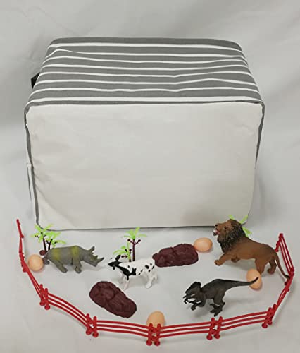 HUAYEE Rectangular Storage Bin Shelf Basket Canvas Fabric Toy Box,Waterproof Coating Nursery Hamper with Handles,Gift Basket for Home,Office,ClothesBooks(REC Gray stripe)