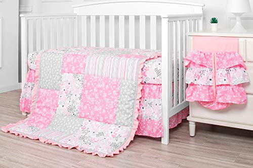 KIDDOS 3-Piece Baby Crib Bedding Set for Girls| Luxury Microfiber |Baby Crib Bedding Sets Include Comforter, Crib Sheet and Bed Skirt |Pink Dream