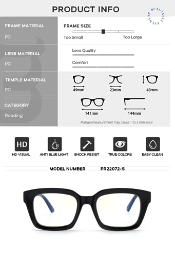 Akaia Blue Light Blocking (Rectangular) Reading Glasses, Anti Eyestrain, Computer Glasses, Gaming Glasses, TV Glasses for Women Men (Shiny Transparent Grey)