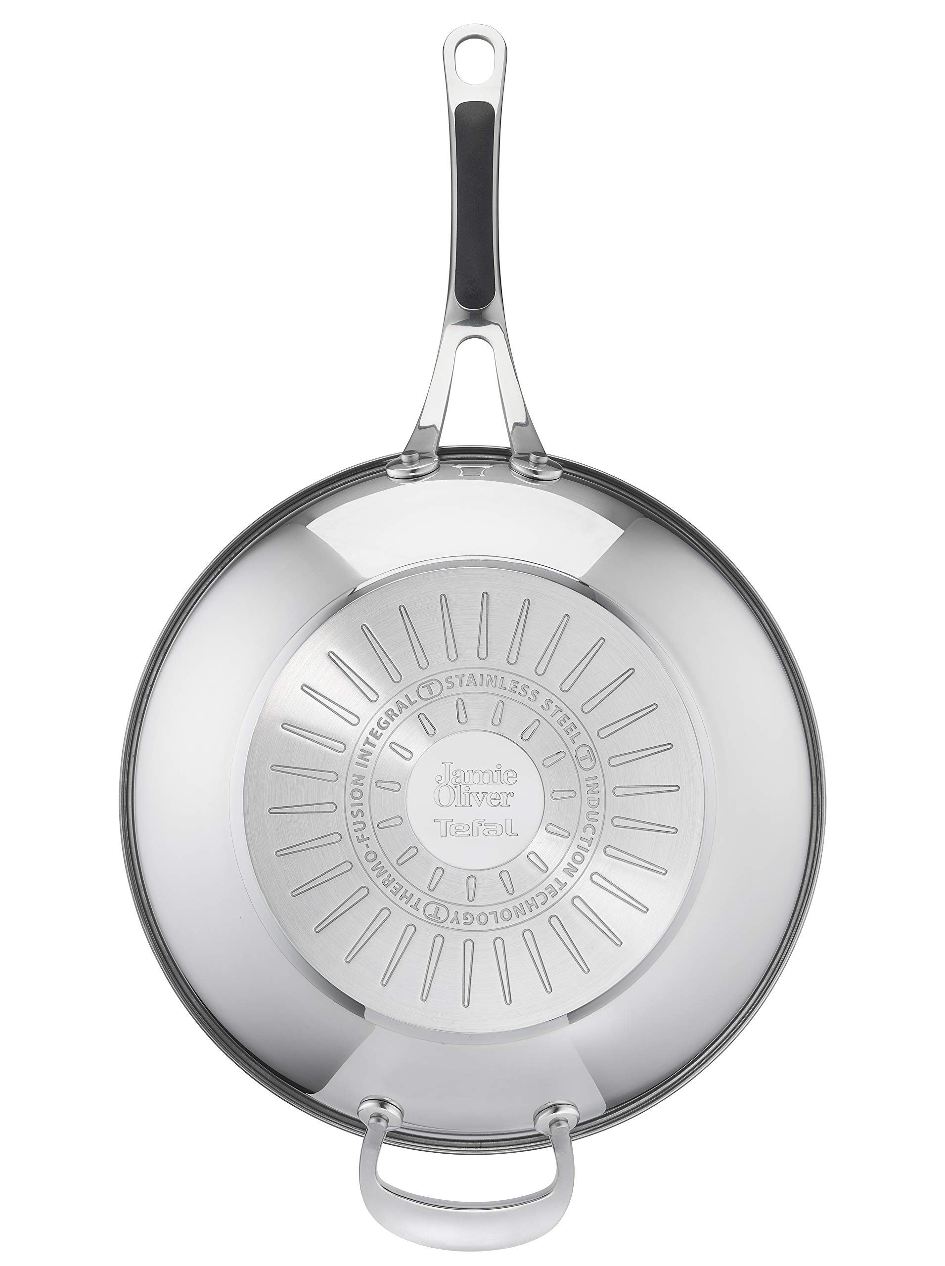 Tefal Jamie Oliver Cook's Classic E30688 Wok Pan 30 cm Non-Stick Coating Safe Thermal Signal Riveted Silicone Handle Suitable for Induction Cookers Oven Safe Stainless Steel