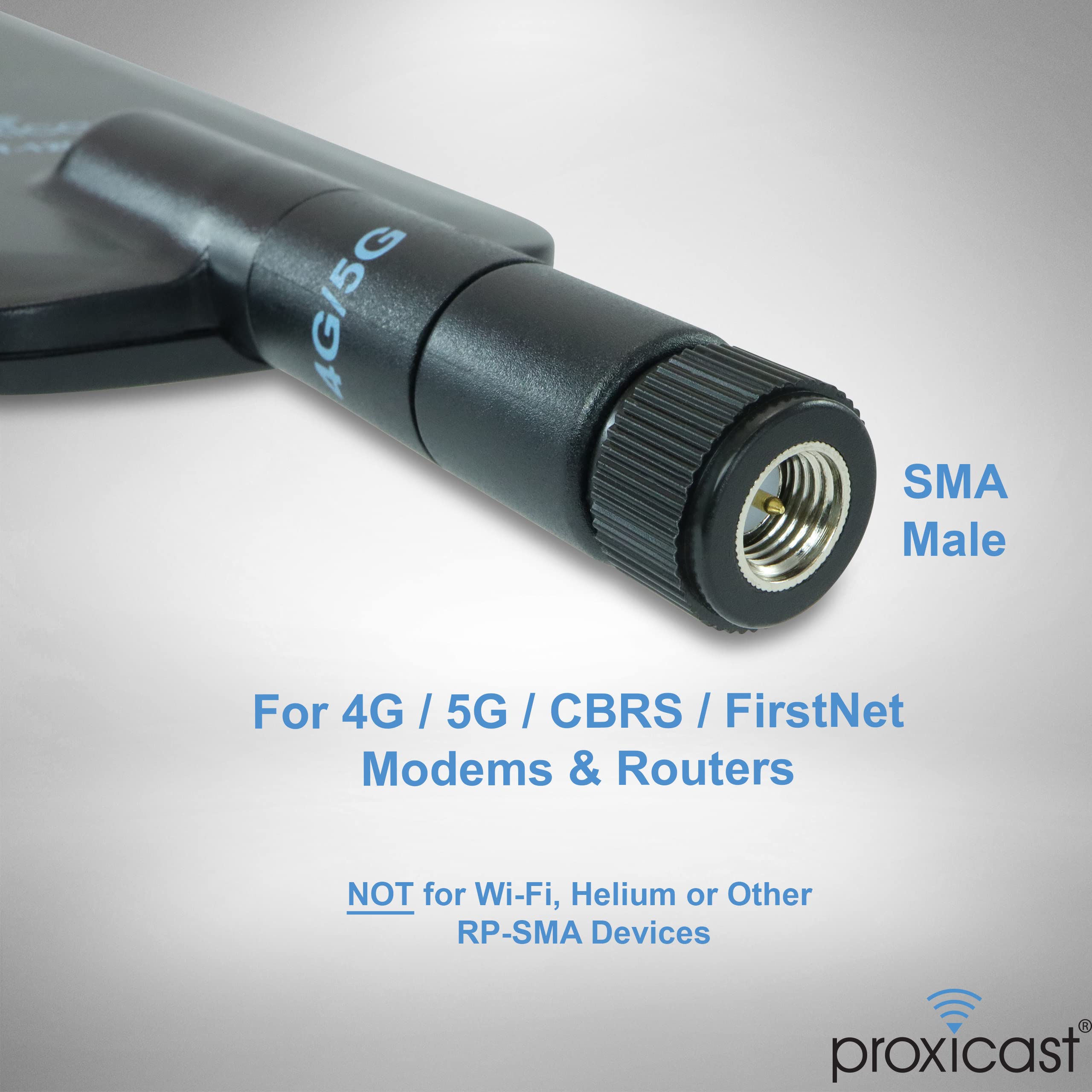 Proxicast 4G/5G/CBRS Universal Wide-Band 6 dBi Omni-Directional Swivel Terminal Antenna (SMA Male) - Compatible with Cisco, Cradlepoint, Digi, MoFi, Pepwave, Sierra and Others (ANT-120-008-2PK)