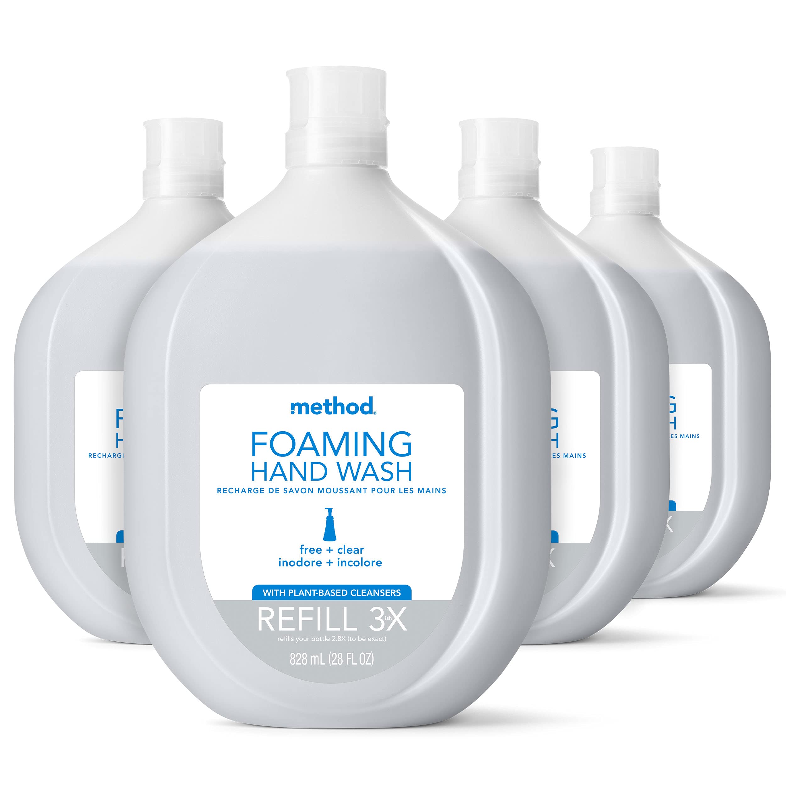 Method Foaming Hand Soap Refill, Free + Clear Recyclable Bottle, 28 oz, 4 pack