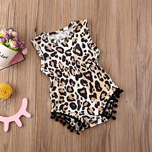 Newborn Kids Baby Girls Clothes Floral Jumpsuit Romper Playsuit Backless Ruffle Headband Sunsuit Outfits (Leopard, 6-12 Months)