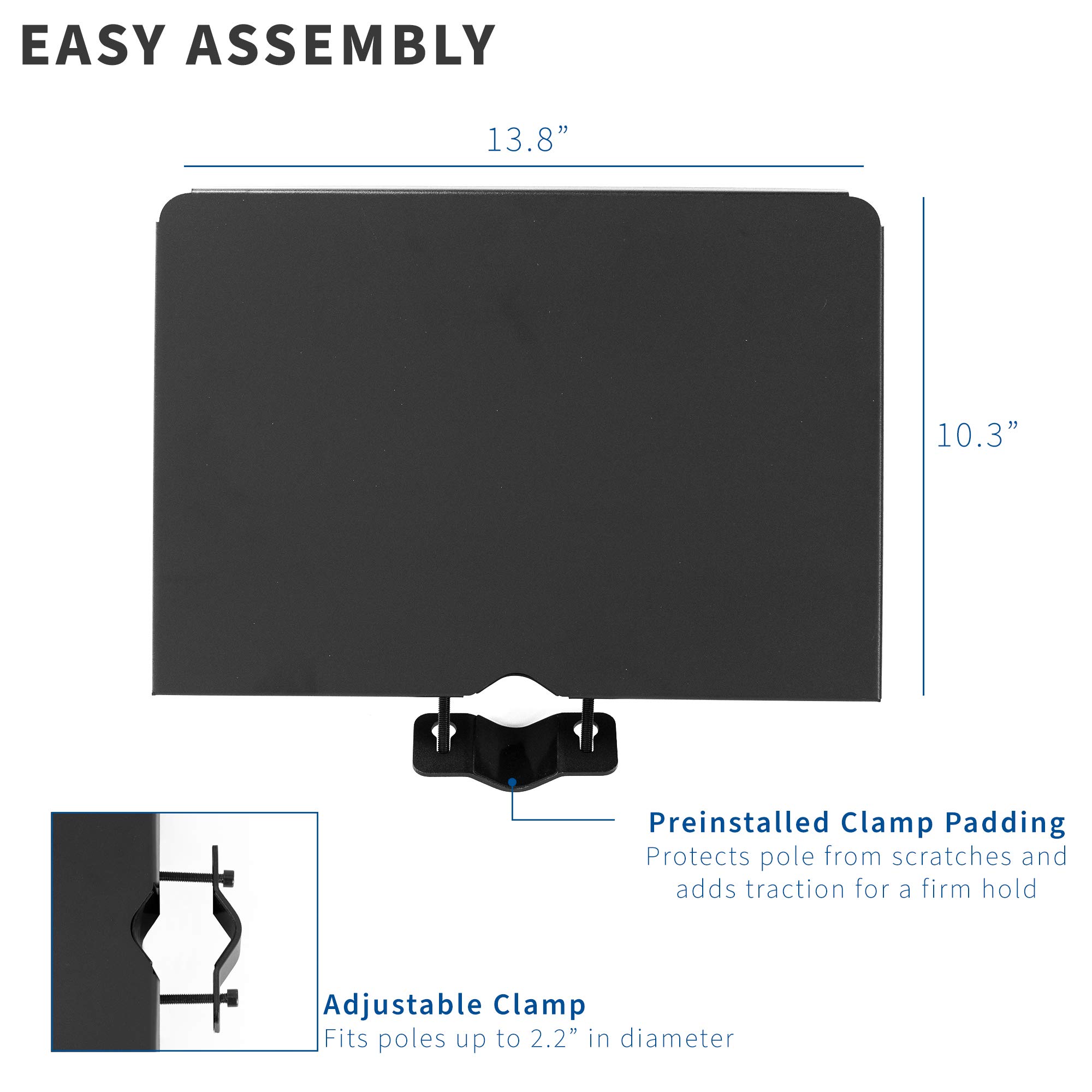VIVO Universal Steel 14 x 10 inch Shelf Pole Mount for TV Cart, Speaker Stand, and More/Clamp-on Utility Storage Platform, Black, MOUNT-SF13P