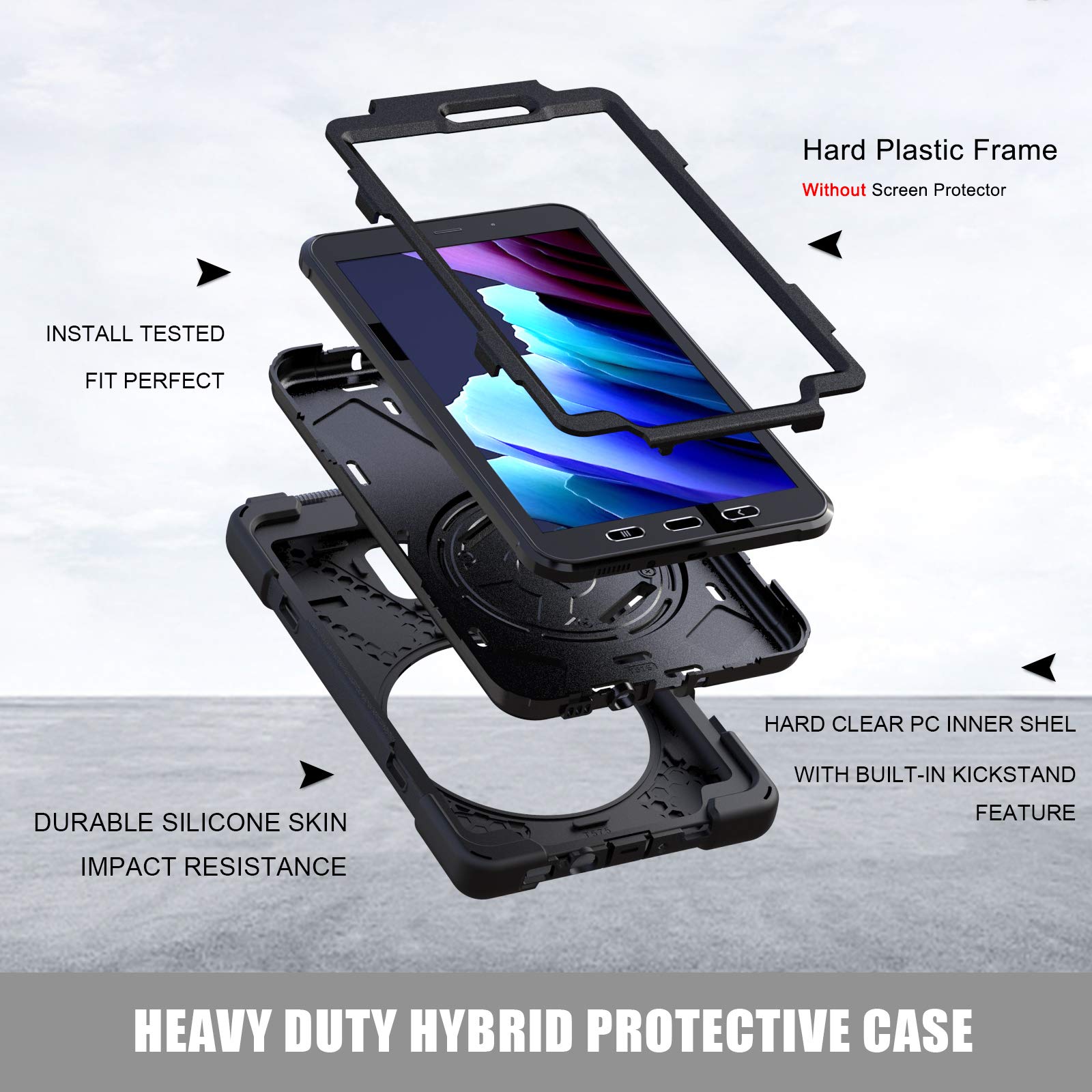 Rantice Samsung Galaxy Tab Active3/Active5 8.0 Case, with 360 Stand, Handle Hand Strap & Shoulder Strap for Samsung Galaxy Tab Active5 8" 2024, Active3 8" 2020 SM-X300/X307/T570/T577 (Black)