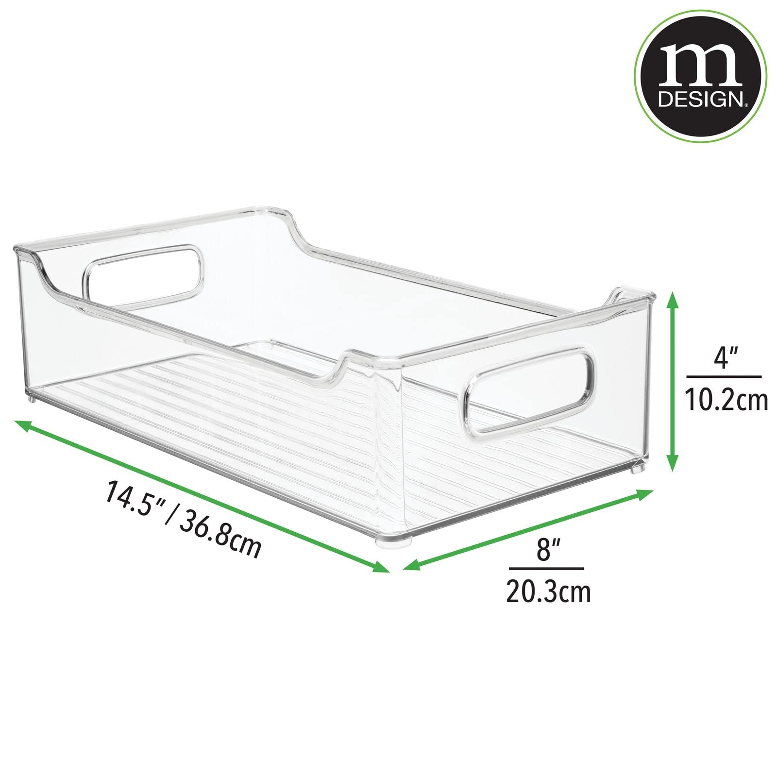 mDesign Wide Plastic Nursery Storage Container Bins with Handles for Organization in Cabinet, Closet or Cubby Shelves - Organizer for Baby Food, Bibs, Formula, and Burp Cloths - 4 Pack - Clear