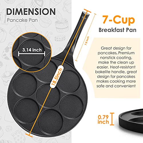 7-Mold Pancake Pan Nonstick Breakfast Griddle, Gas Compatible,9.7 inch Black