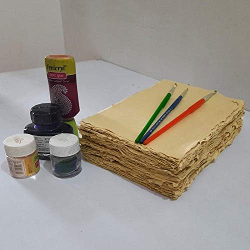 Deckle Papers Handmade Cotton Khdai Paper for Watercolor, Writers, Card Stock Invitations, Crafts -Thick 150 GSM Size-A7 Pack of-50-Brown