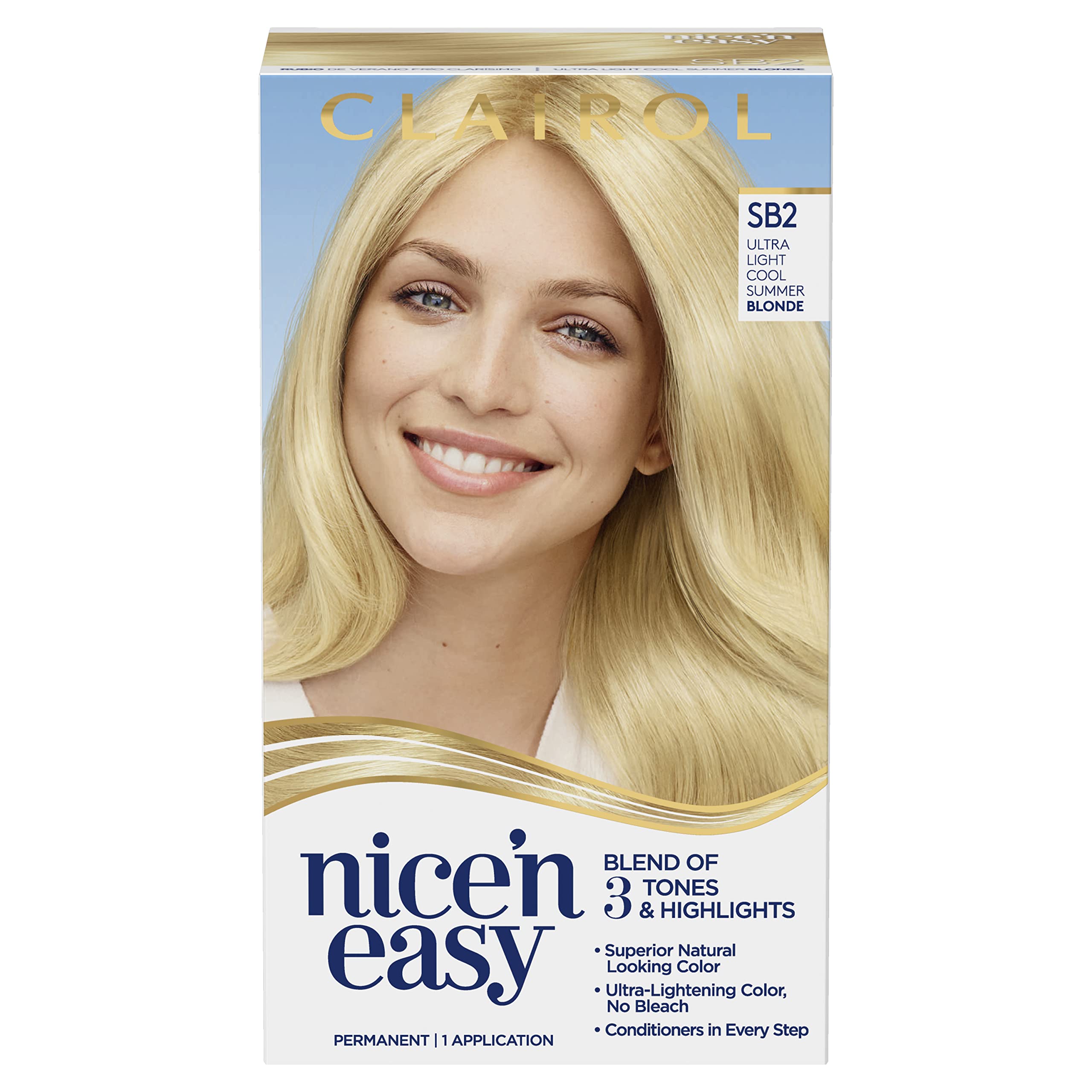 Clairol Nice'n Easy Permanent Hair Color, SB2 Ultra Light Cool Blonde, Pack of 1