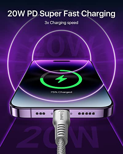andobil [Military-Grade] Nylon USB C to Lightning Cable 6FT, [20W PD Fast Charging] Apple MFi Certified iPhone Charger Cord Compatible with iPhone 14 13 12 Pro Max iPad AirPods and More