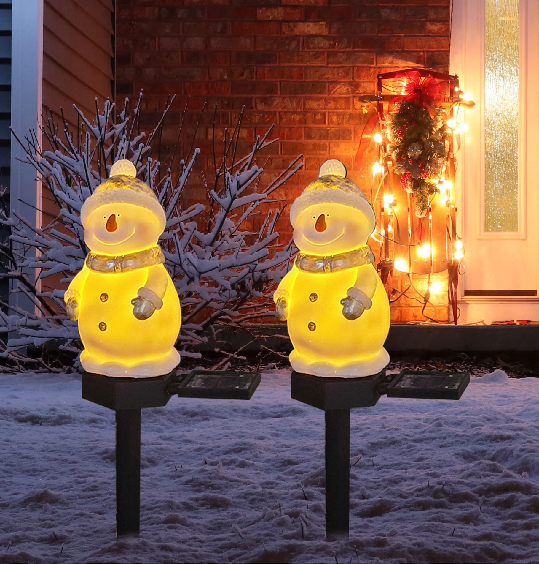 Chween Solar Christmas decration Lights Outdoor Garden Pathway Stake LED Lights Decor-2pcs Home Outdoor Yard Lawn Pathway Walkway Driveway Christmas Holiday Winter Decoration (Snowman)