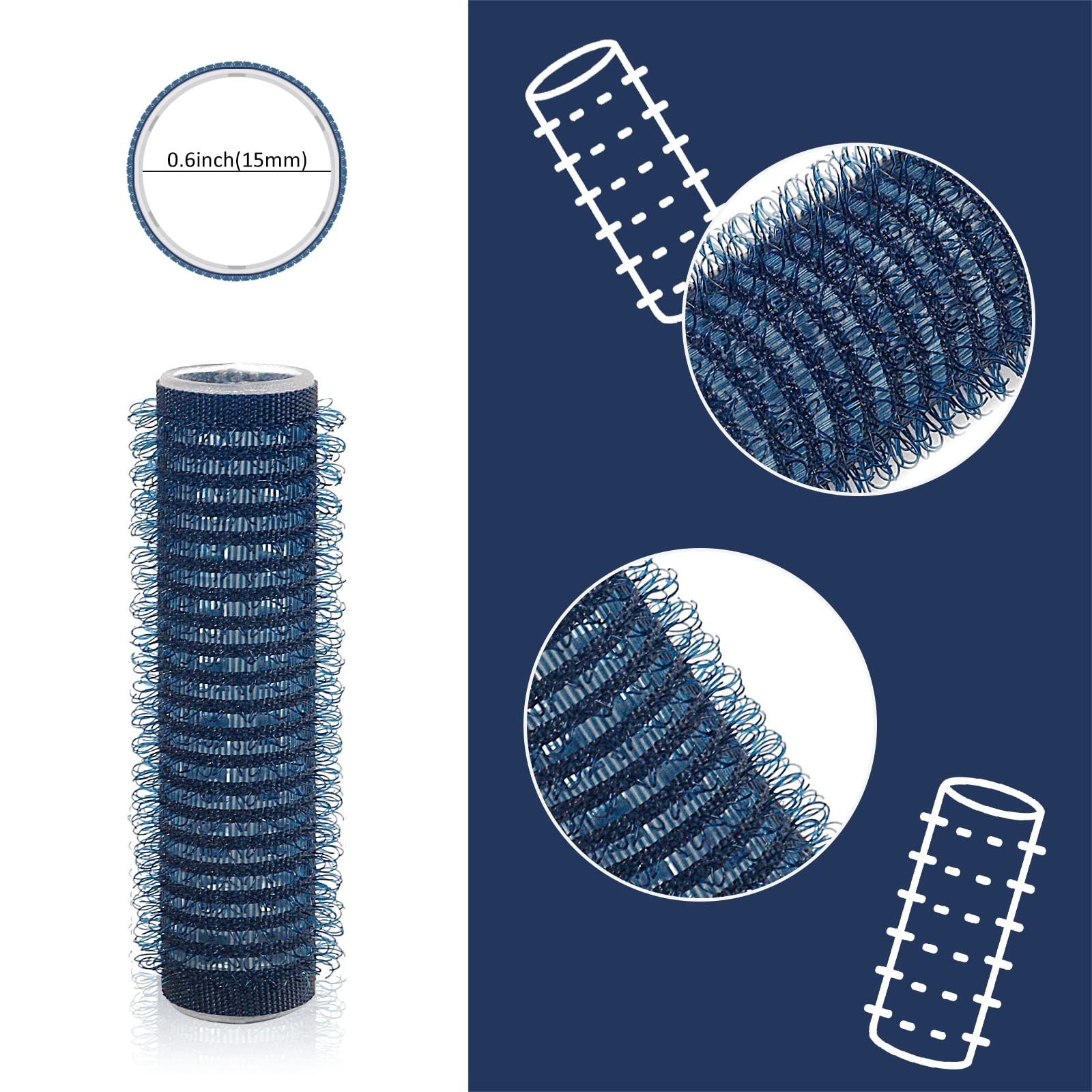 36 PCS Hair Rollers, Small Size Self Grip Hair Curlers Hair Dressing Tool, Salon Curly Style Hair Rollers for Short Hair, 0.6 Inch Navy Blue