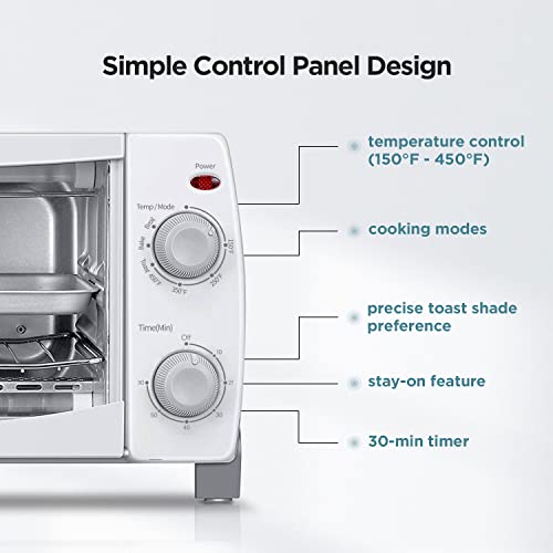 COMFEE' Toaster Oven Countertop, 4-Slice, Compact Size, Easy to Control with Timer-Bake-Broil-Toast Setting, 1000W, White (CFO-BB102)