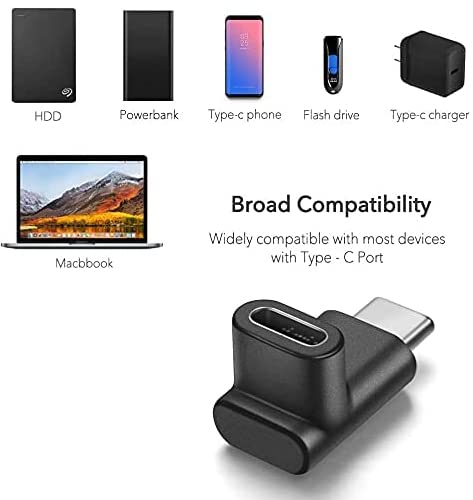URWOOW Right Angle Type C USB 3.1 Adapter Extension 90 Degree Male to Female Right & Left Angled Extension (2 Pack)