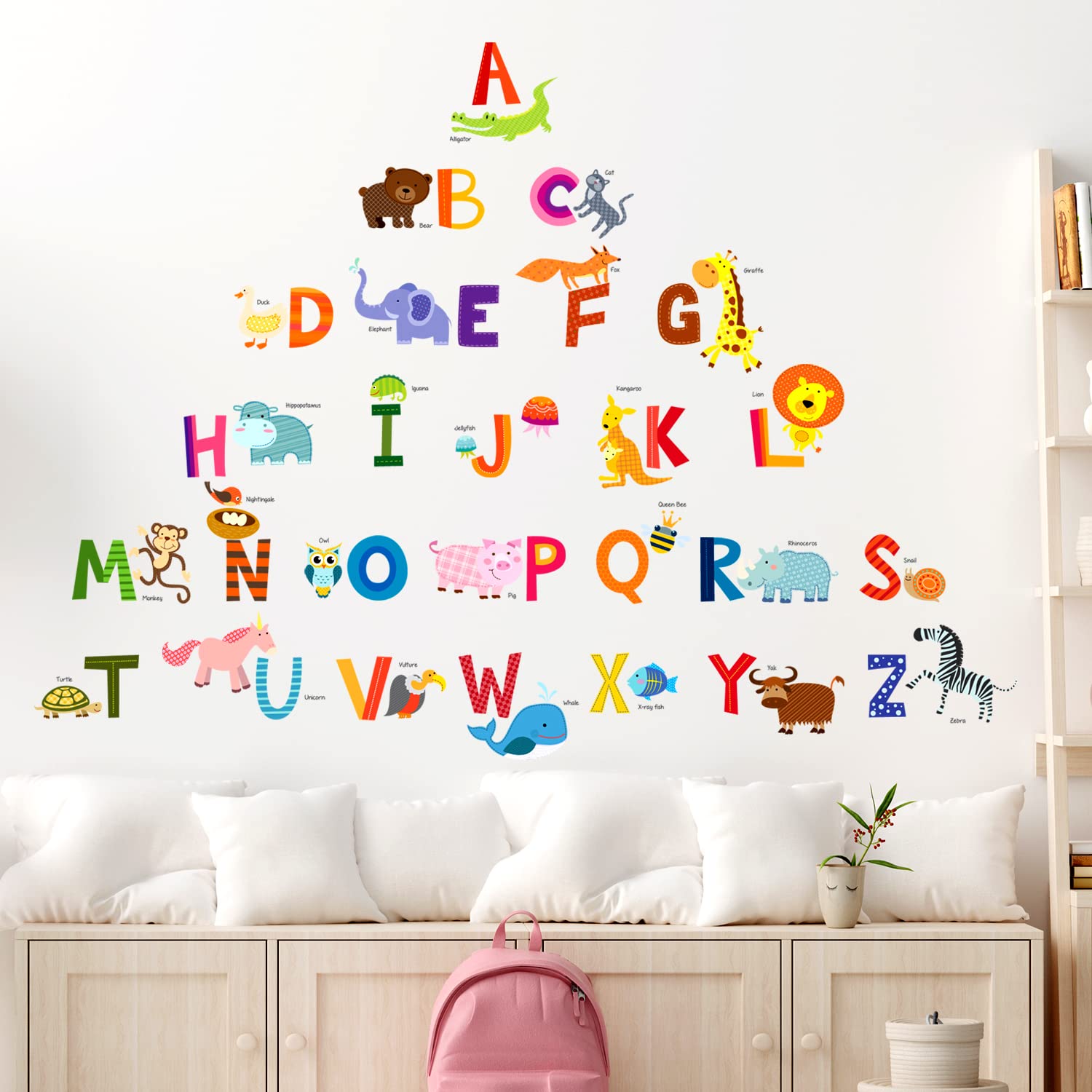 DECOWALL DA-1503A Animal Alphabet ABC Kids Wall Stickers Wall Decals Peel and Stick Removable Wall Stickers for Kids Nursery Bedroom Living Room d?cor