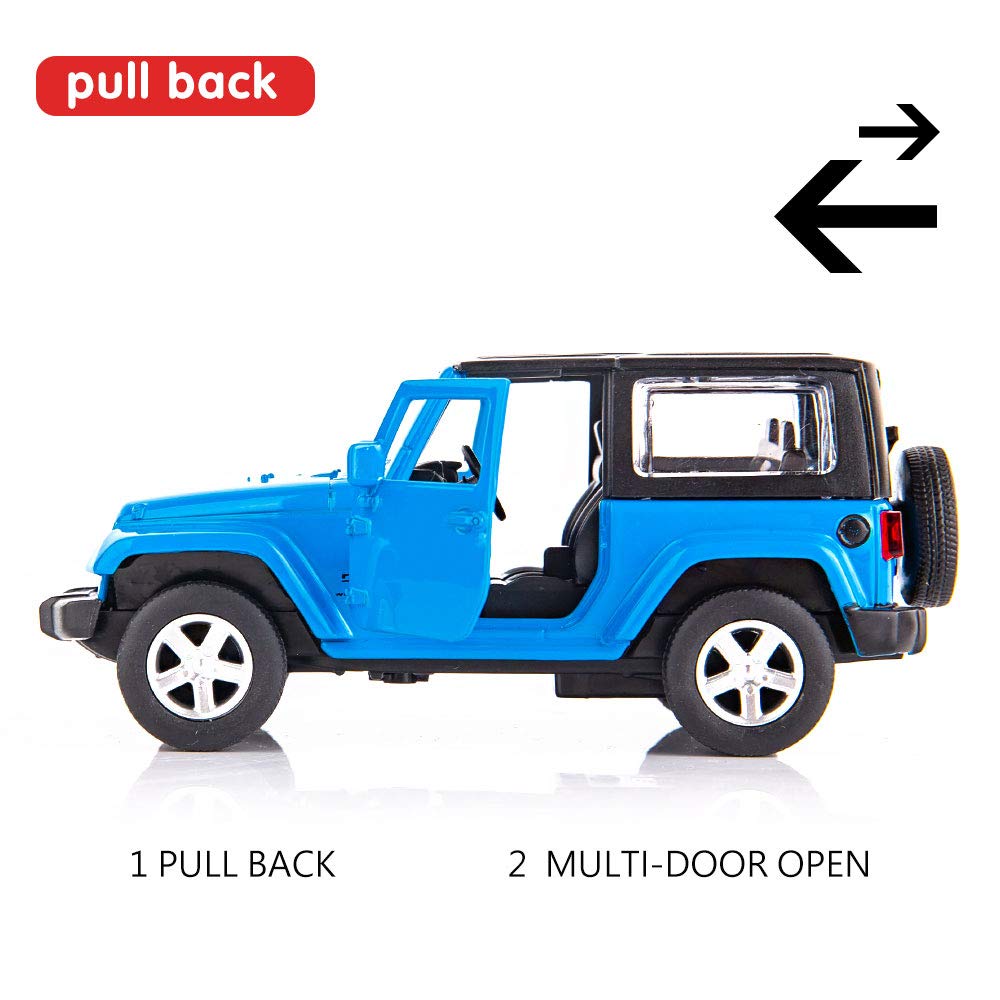 BDTCTK 1/42 Scale SUV Wrangler Car Model Toy Zinc Alloy Die-Cast Pull Back Vehicles Kid Toys for 4 5 6 Year Old Boy Girl Gift(Blue)