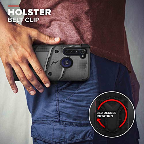 ZIZO Bolt Series for Moto G Stylus (2020) Case with Screen Protector Kickstand Holster Lanyard - Gun Metal Gray & Black