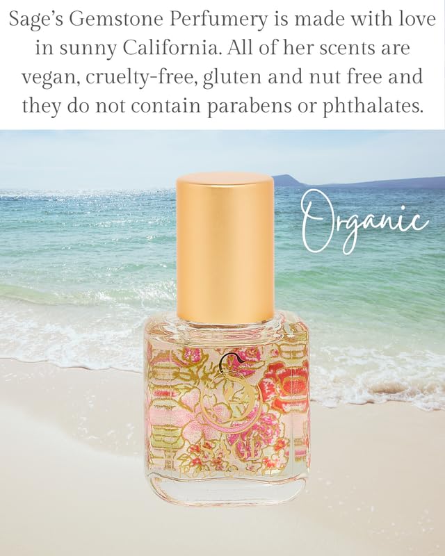 Rose Quartz Organic Perfume Oil Extract Roll-On by Sage- 1/4 oz, Vegan & Cruelty-Free, Floral Scent, Rose Damask, Honeysuckle, Jasmine